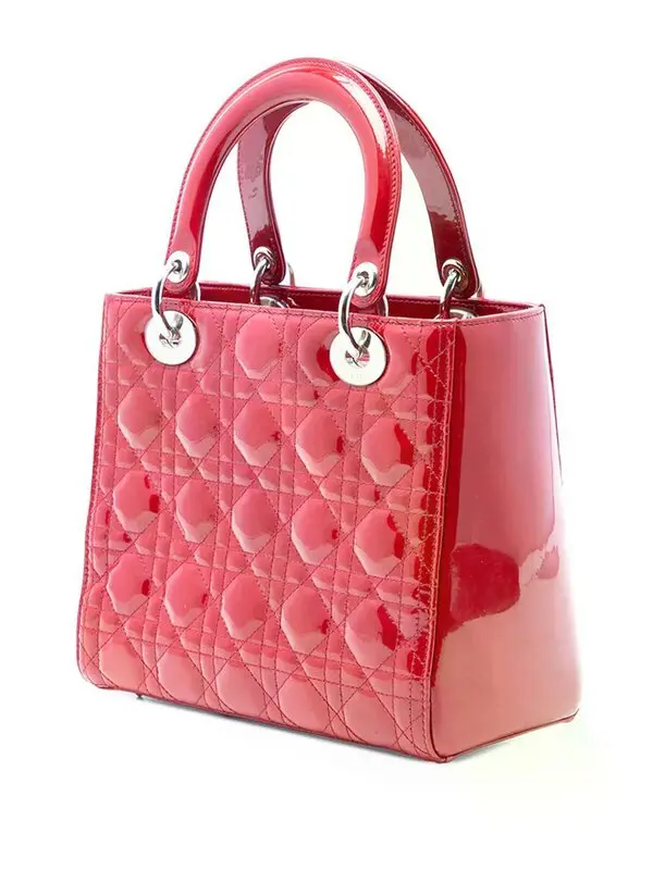 Dior 2013 Medium Patent Cannage Lady Satchel - Red