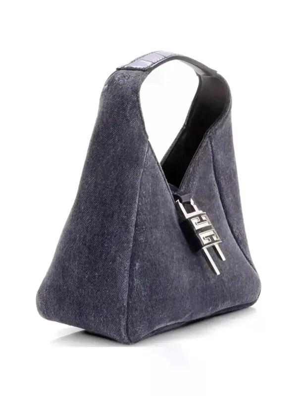Givenchy Padlock Washed Denim And Crocodile Embossed Leather Mini Hobo Bag