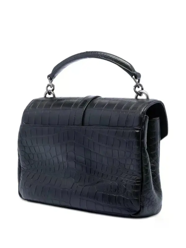 Saint Laurent 2016 Medium Croc Embossed Leather College Satchel - Black