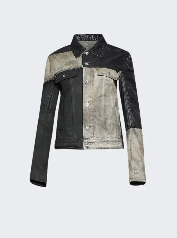 Rick Owens Denim Trucker Jacket Dust And Black - Multicolor