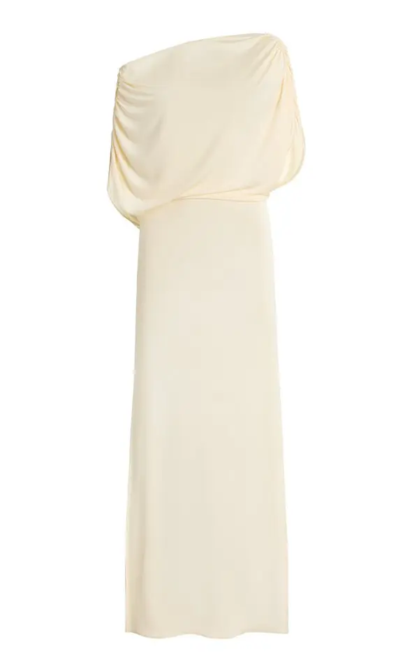 MORE NOIR Freya Silk Jersey One-shoulder Dress - White