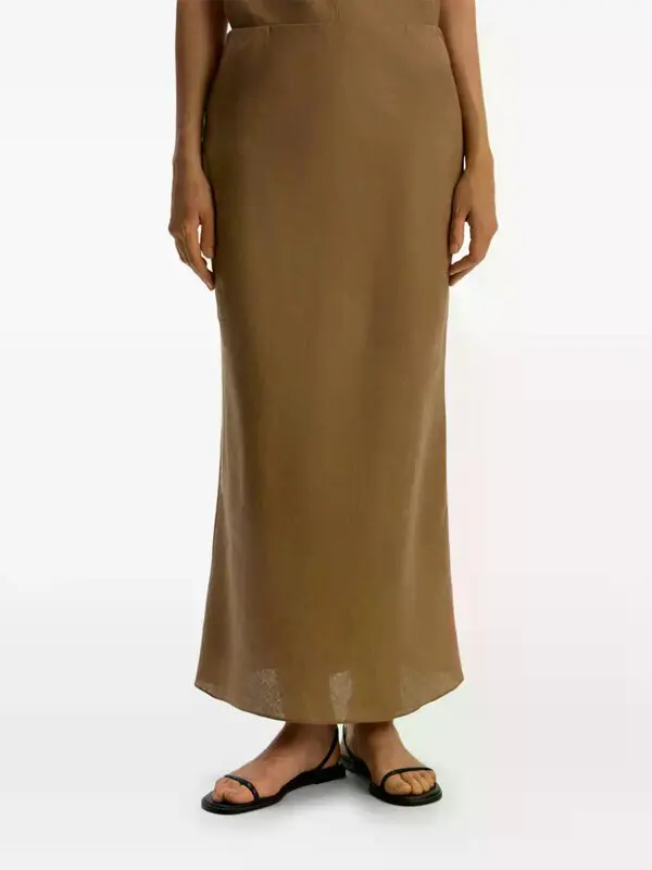 12 STOREEZ Linen Maxi Skirt - Brown