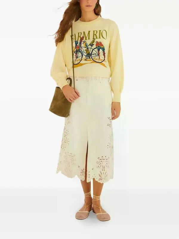 Farm Rio Laser-cut Scallop Straight Skirt - Neutrals