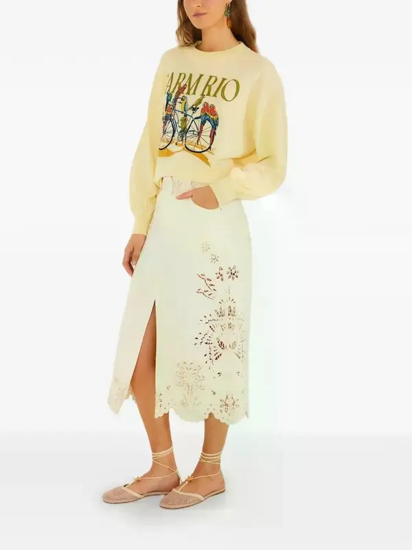 Farm Rio Laser-cut Scallop Straight Skirt - Neutrals