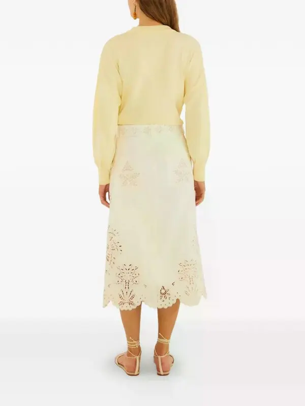 Farm Rio Laser-cut Scallop Straight Skirt - Neutrals