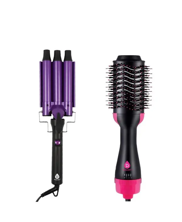 PURSONIC Salon-quality Hair Duo: Triple Barrel Hair Curler & One Step Volumizing Hair Dryer - No Color