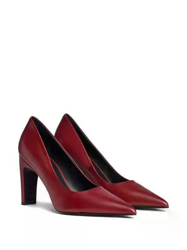 12 STOREEZ Leather Pointed Toe Pumps - Red
