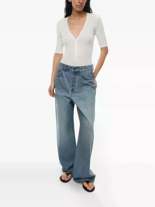 12 STOREEZ Ribbed V-neck Bodysuit With Button Fastening