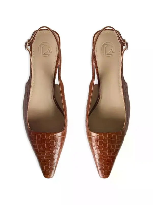 12 STOREEZ Leather Slingback Pumps - Brown
