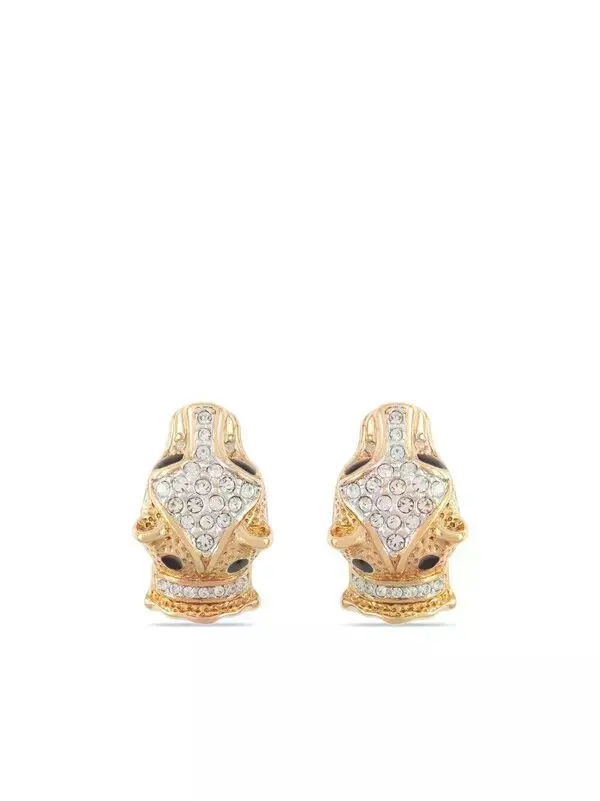 SUSAN CAPLAN 1980s Attwood & Sawyer Tiger Head Clip-on Earrings - Gold