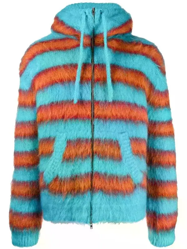 Marni Striped Knitted Hoodie - Blue