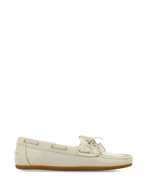 FERRAGAMO Leather Lace-up Boat Shoes - White