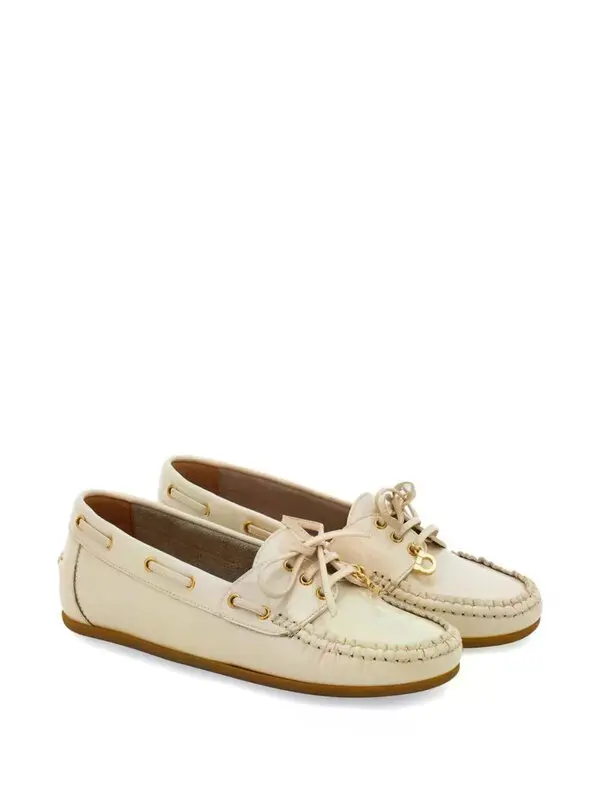 FERRAGAMO Leather Lace-up Boat Shoes - White