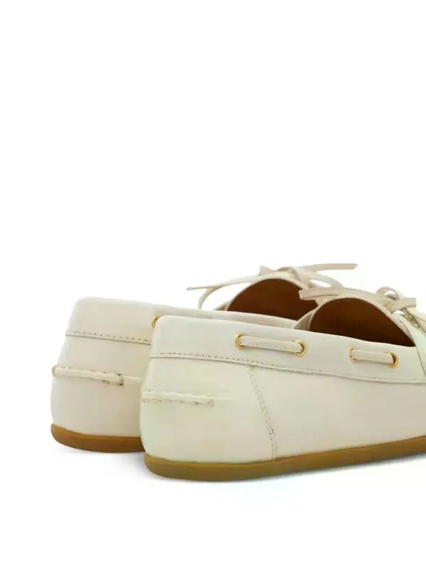 FERRAGAMO Leather Lace-up Boat Shoes - White