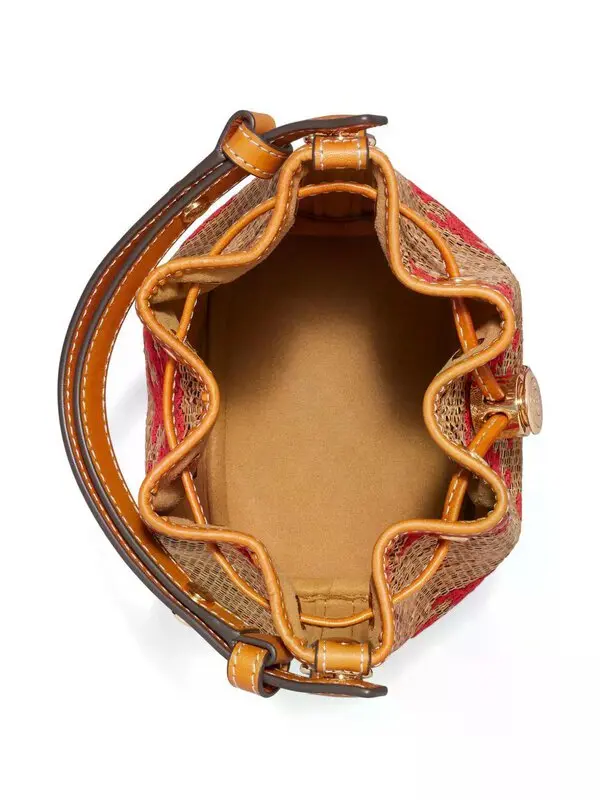 Tory Burch T Monogram Straw Mini Bucket Bag