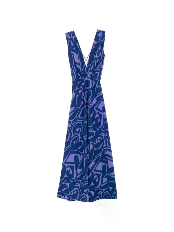 BLAKLACE Printed V-neck Dress - Blue
