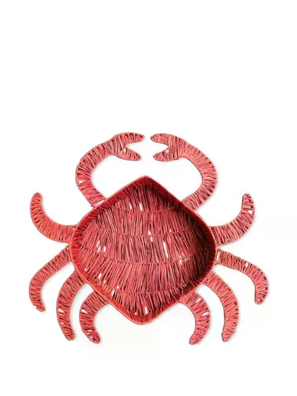LES-OTTOMANS Raffia Crab Shape Basket - Red