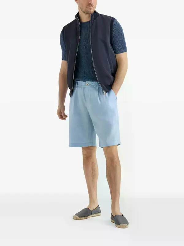 Brunello Cucinelli Linen And Virgin Wool Chevron Bermuda Shorts - Blue
