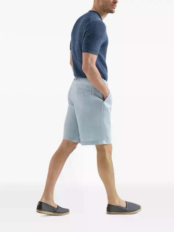 Brunello Cucinelli Linen And Virgin Wool Chevron Bermuda Shorts - Blue