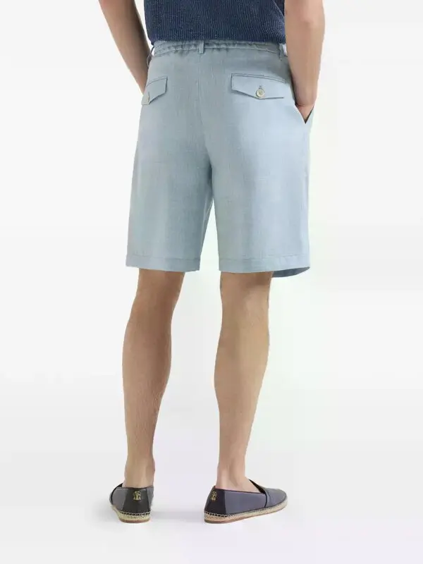 Brunello Cucinelli Linen And Virgin Wool Chevron Bermuda Shorts - Blue
