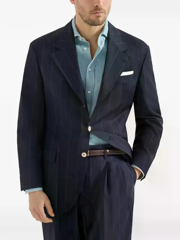 Brunello Cucinelli Virgin Wool Chalk Stripe Tailor Blazer - Blue