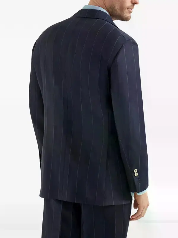 Brunello Cucinelli Virgin Wool Chalk Stripe Tailor Blazer - Blue