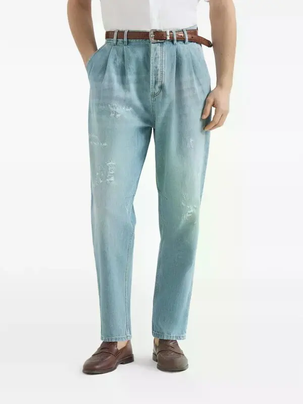 Brunello Cucinelli Lightweight Denim Five-pocket Trousers With Double Pleats And Rips