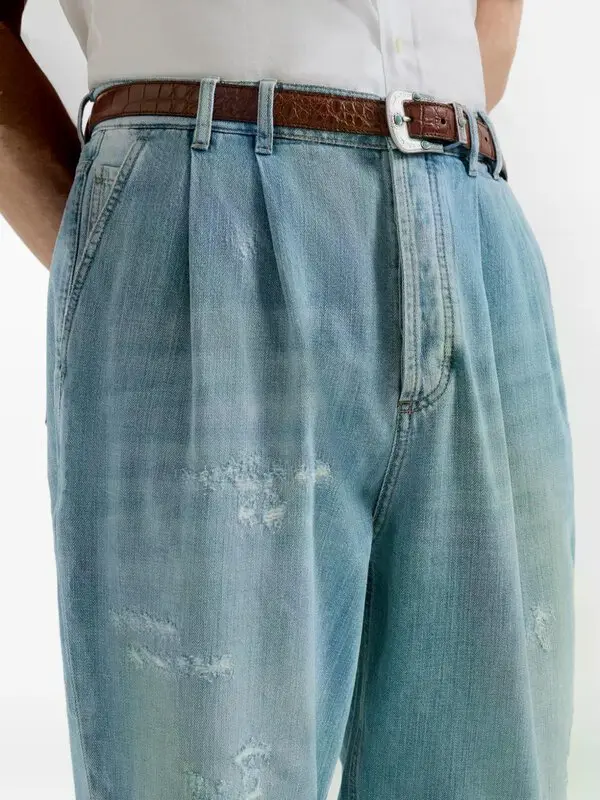 Brunello Cucinelli Lightweight Denim Five-pocket Trousers With Double Pleats And Rips