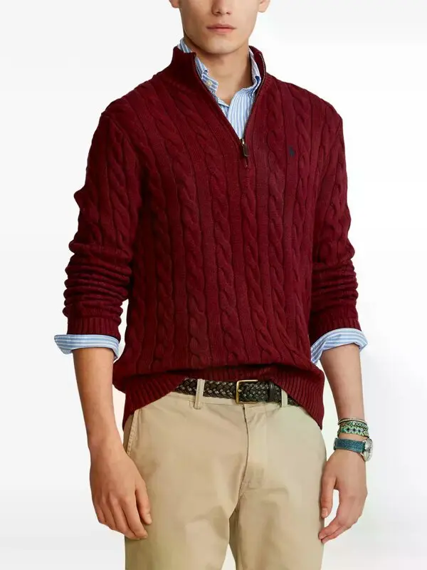 Polo Ralph Lauren Cable Knit Zip Sweater - Red