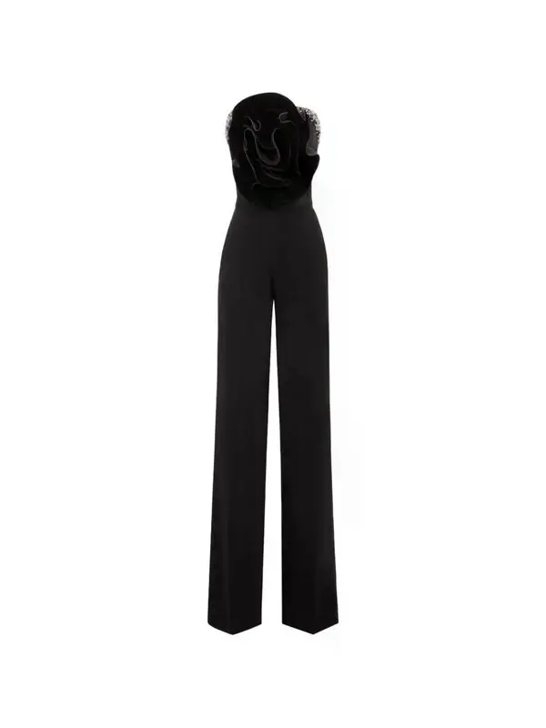 GEMY MAALOUF Beaded Floral-detail Jumpsuit - Black