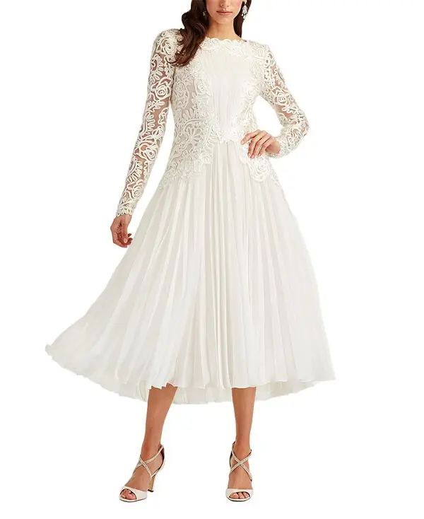Tadashi Shoji Embroidered Illusion Midi Dress - Ivory/petal