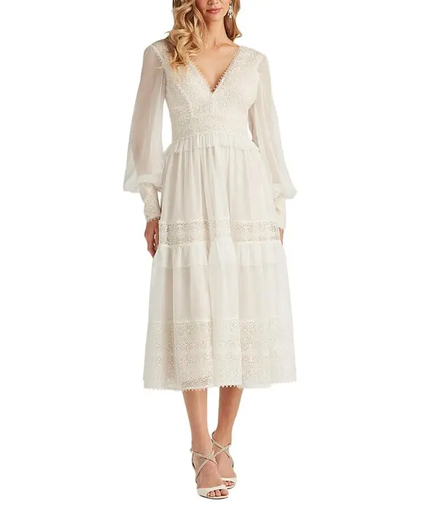 Tadashi Shoji Loic Lace Panel Midi Dress - Ivory/petal