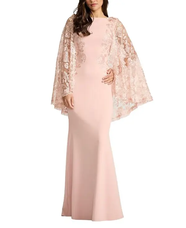 Tadashi Shoji Margolin Embroidered Cape Gown - Pale Pink