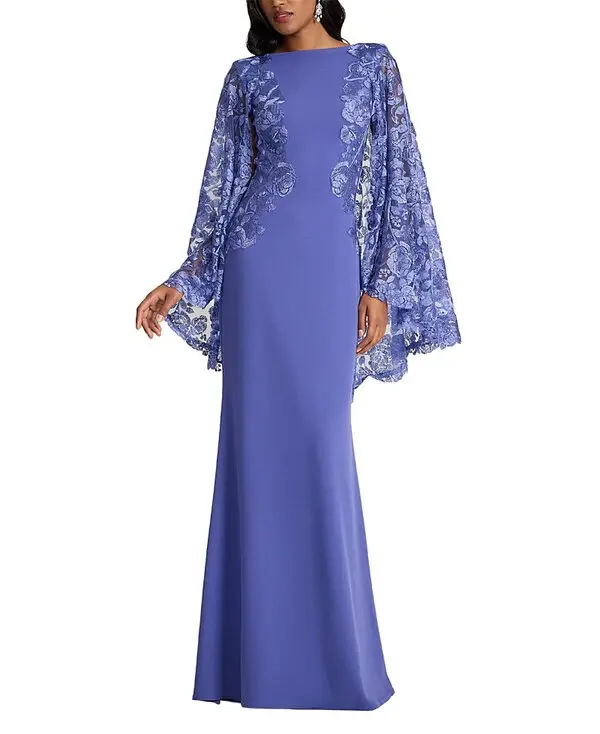 Tadashi Shoji Margolin Embroidered Cape Gown - Violet