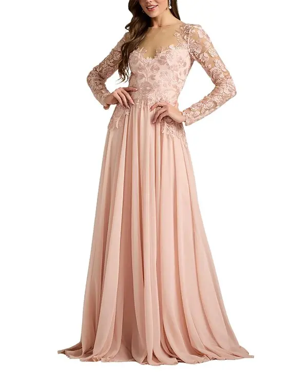 Tadashi Shoji Lendon Embroidered Tulle Gown - Pale Pink