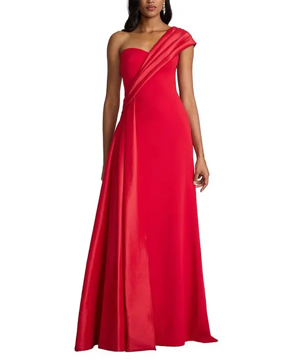 Tadashi Shoji Draped One-shoulder Gown - Cherry
