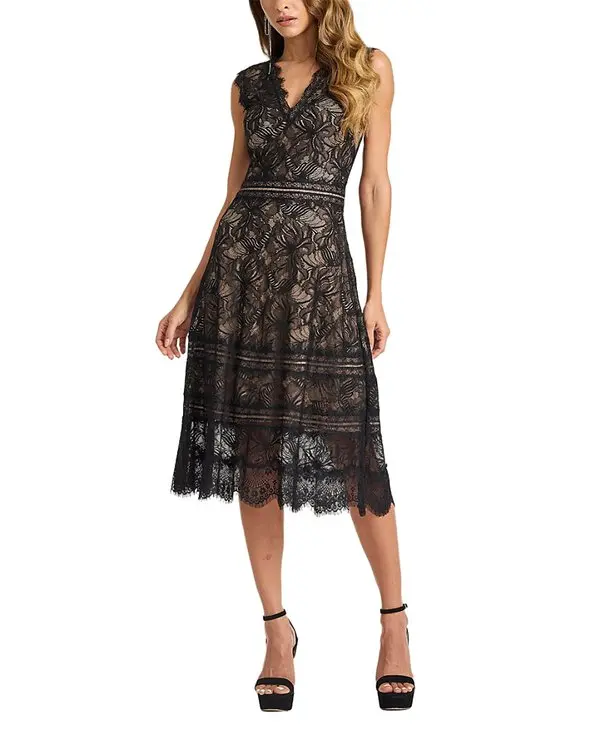 Tadashi Shoji Ralla Orchid Lace Dress - Black/nude