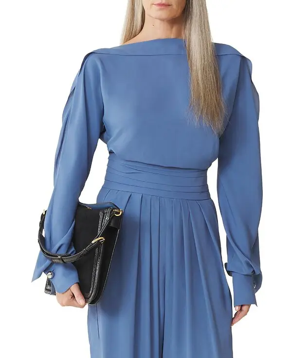 LANVIN Long-sleeved Top In Crepe De Chine - Jeanne Blue.