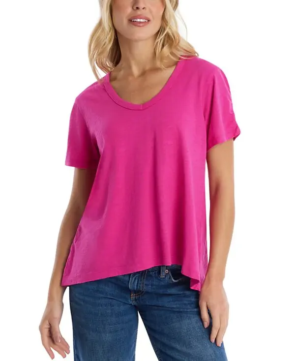 WILT CLOTHING Deep V-neck Ruched Sleeve Tee - Rose Violet