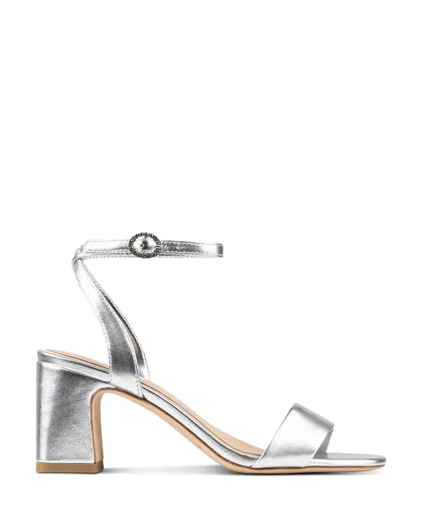 DONALD PLINER Doyenne Ankle Strap Block Heel Sandals - Silver