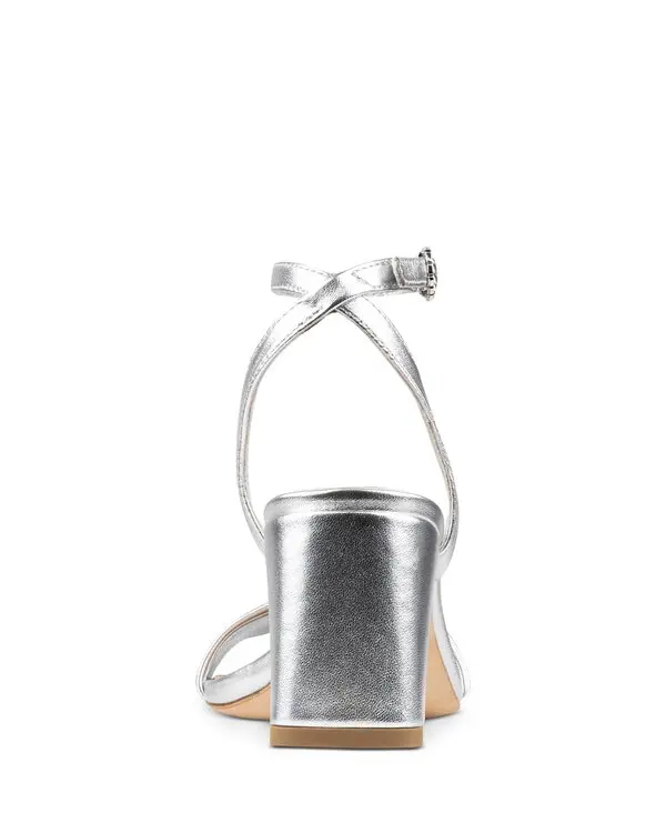 DONALD PLINER Doyenne Ankle Strap Block Heel Sandals - Silver