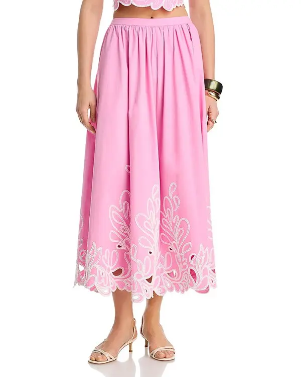 Cinq À Sept Paisley Bloom Embroidered Skirt - Rosewater Pink/ White