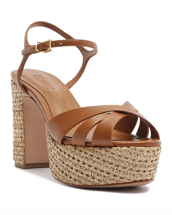 Schutz Keefa Raffia Espadrille Platform Sandals - Burnt Honey