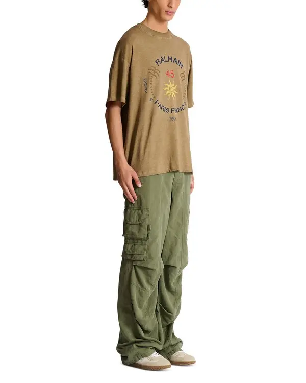 Balmain Logo Graphic Crewneck T-shirt - Beige/blue
