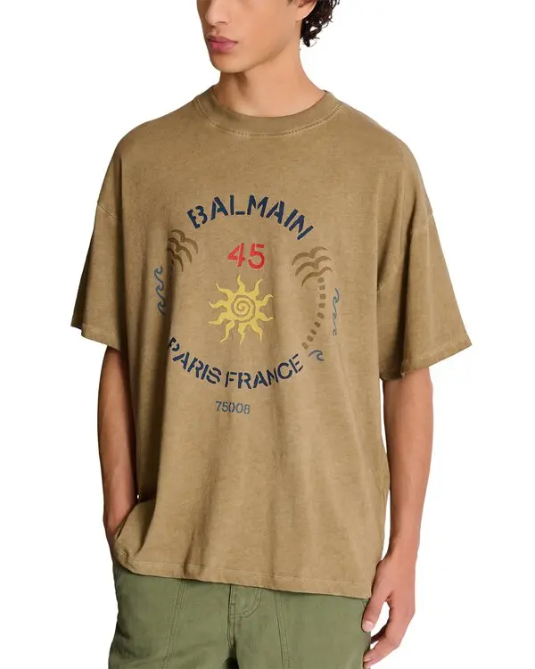 Balmain Logo Graphic Crewneck T-shirt - Beige/blue