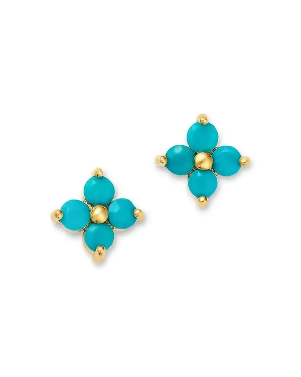Zoe Chicco 14k Yellow Turquoise Flower Stud Earrings - Gold