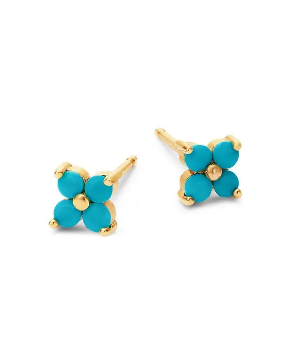 Zoe Chicco 14k Yellow Turquoise Flower Stud Earrings
