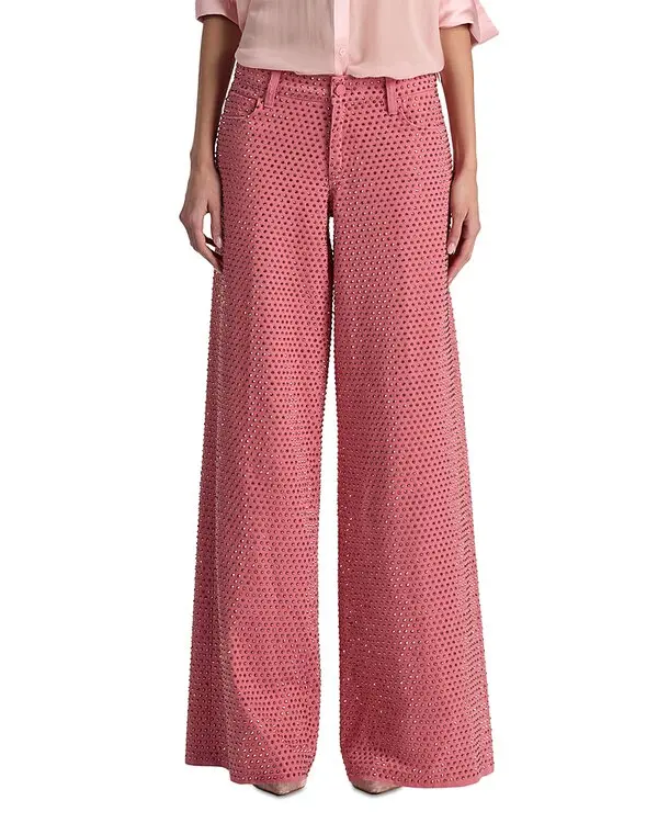 Alice + Olivia Embellished High-rise Wide-leg Jeans - Deep Rose/rose Gold