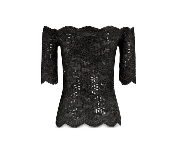 Rabanne Scalloped Short Sleeve Top - Black