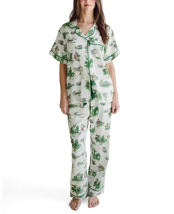 KATIE KIME Golf Toile Pajama Pants Set - Green